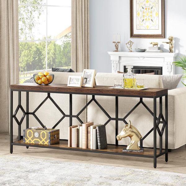 Everly Quinn 71 Inch Extra Long Sofa Table, Narrow Long Sofa Console Tables Behind Couch Table ...